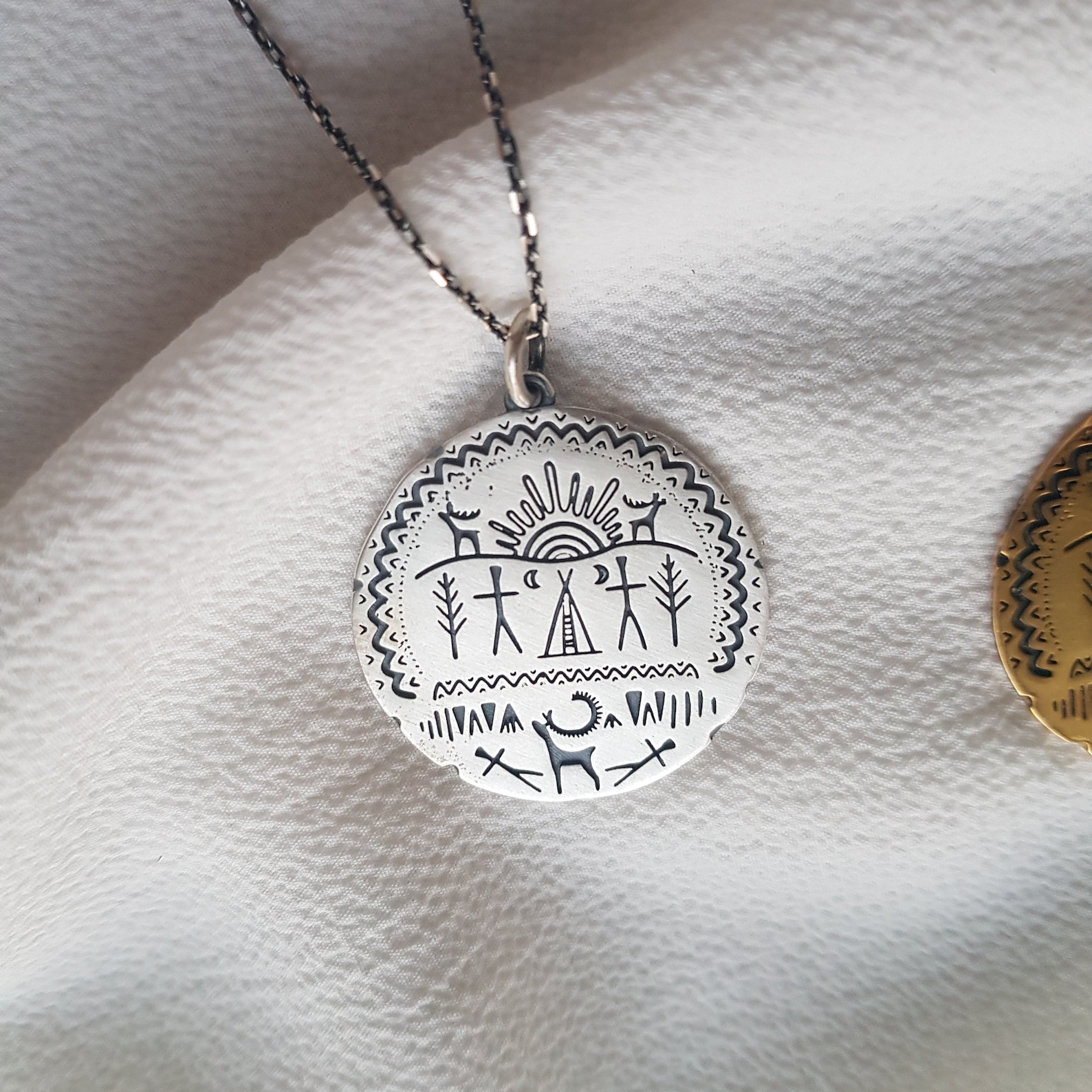 Shaman Amulet: Sterling Silver Pagan Necklace With Engraved Mythology ...