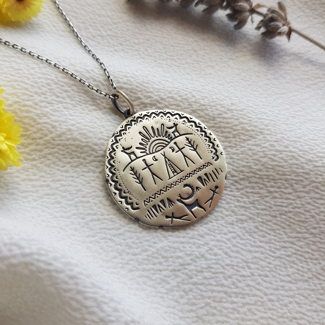 Shaman Amulet: Sterling Silver Pagan Necklace With Engraved Mythology ...
