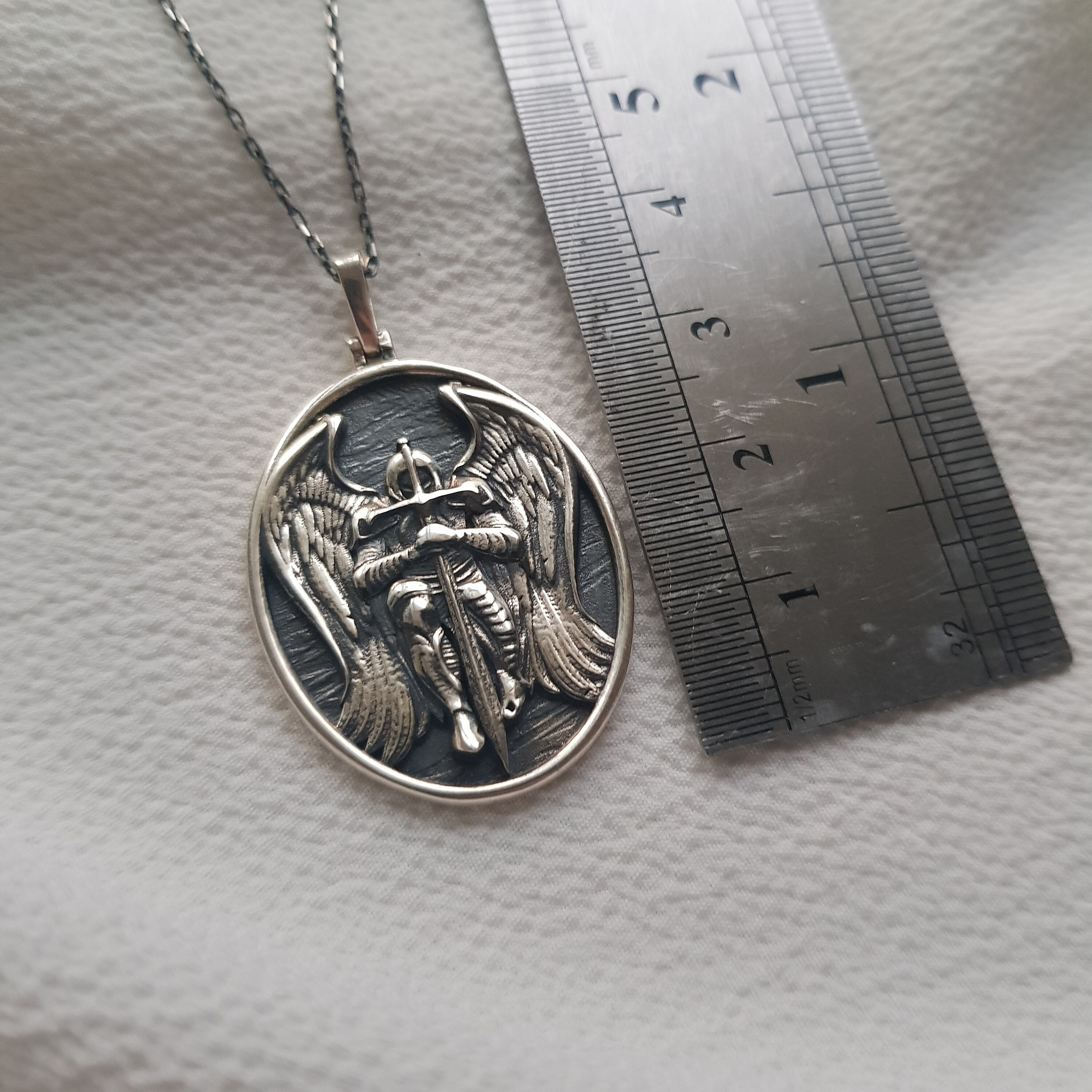 Archangel St. Michael Necklace, Solid 925 Sterling Silver Protector ...