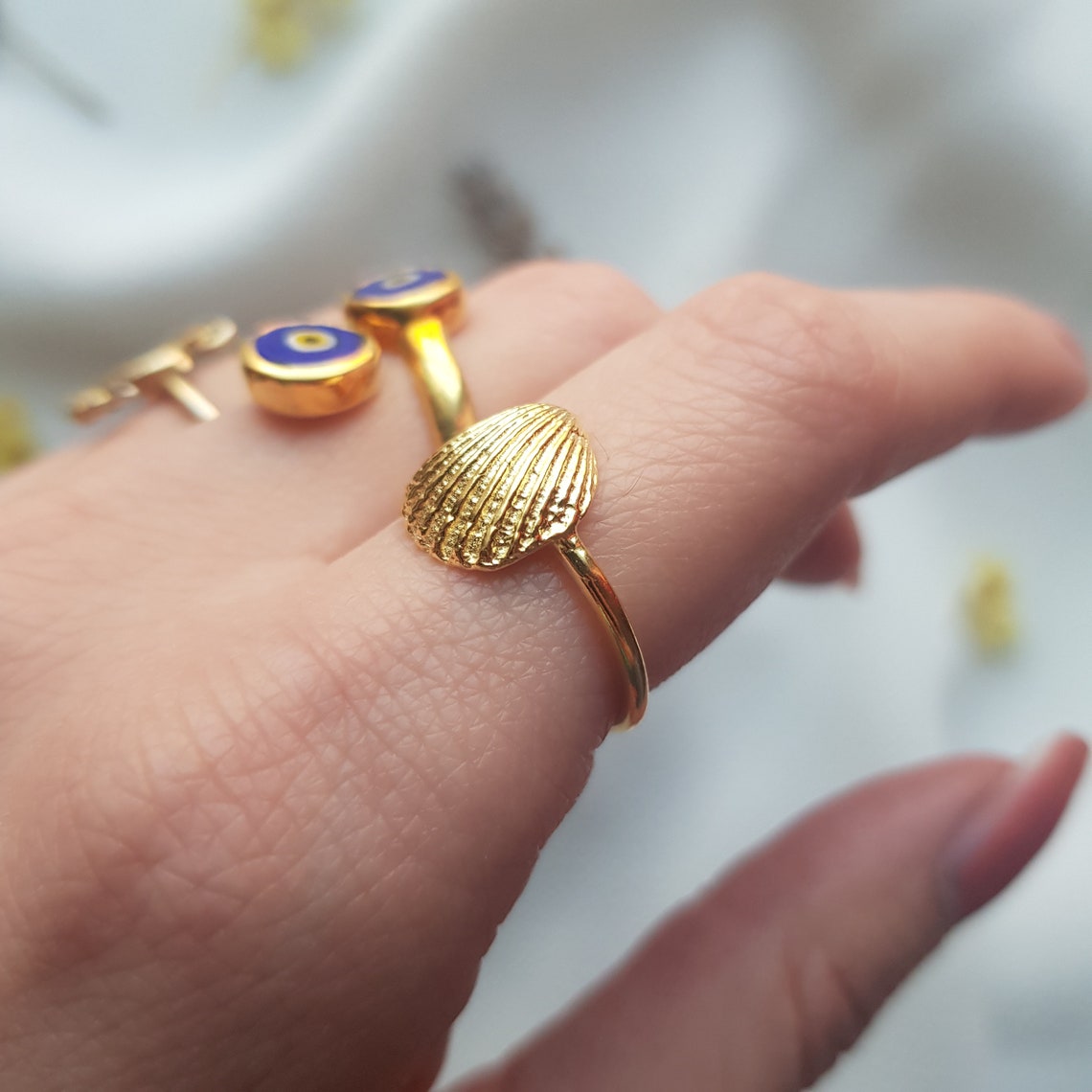 Gold OYSTER Ring 925 Sterling Silver Adjustable Sea Shell - Etsy