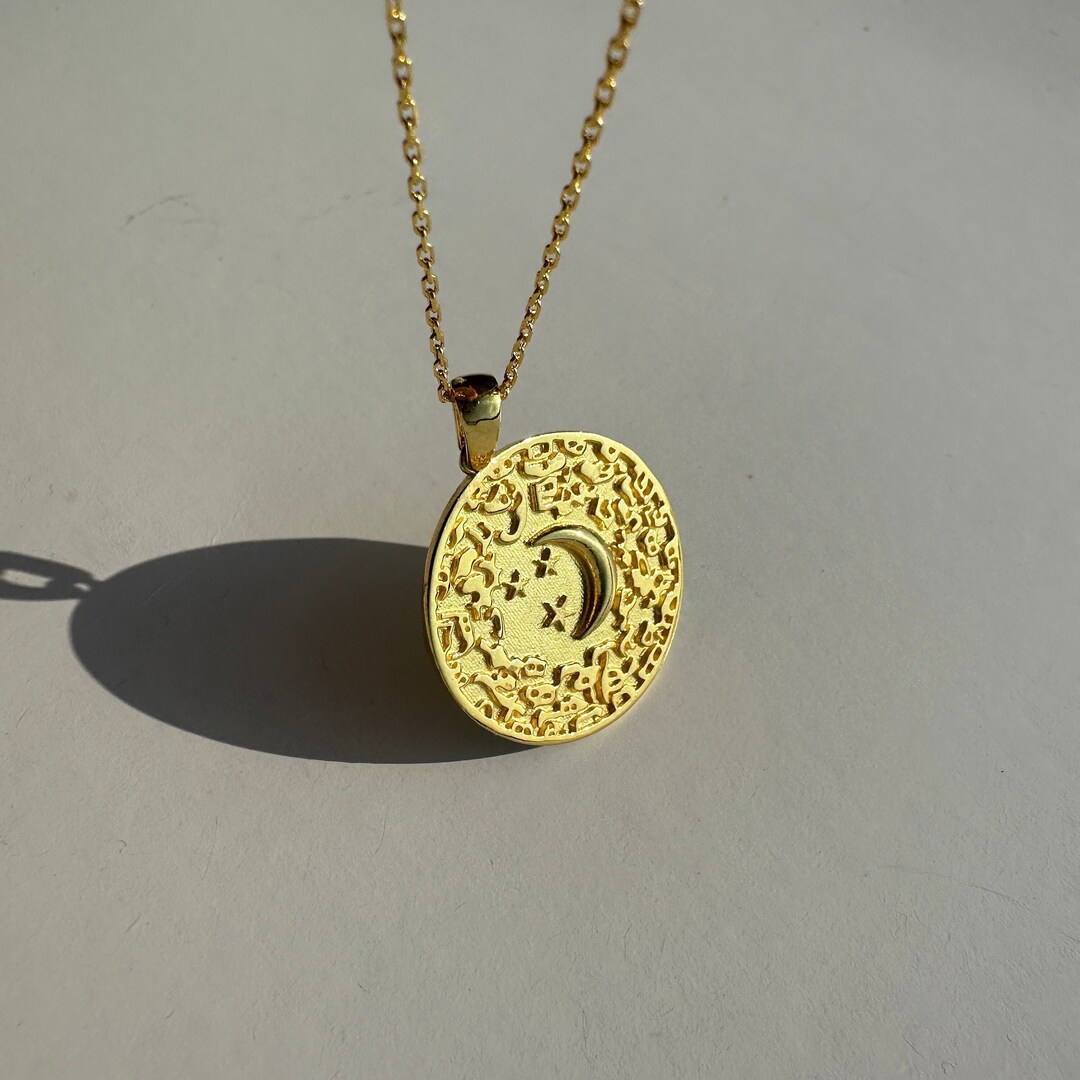 Moon and Stars Necklace, 925 Sterling Silver Universe Amulet Pendant ...