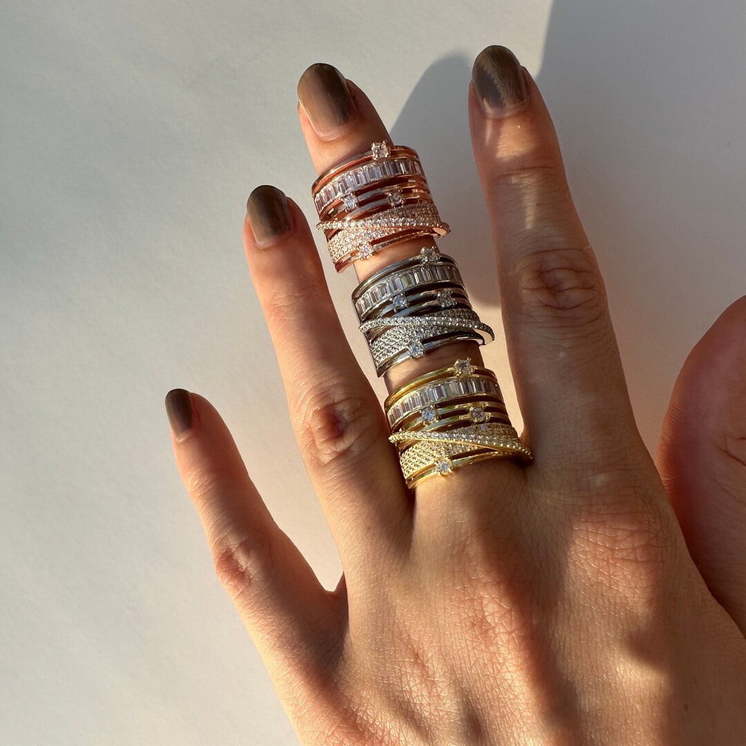 925 Sterling Silver Multi Stone Ring, Adjustable Spiral Ring, Cubic ...