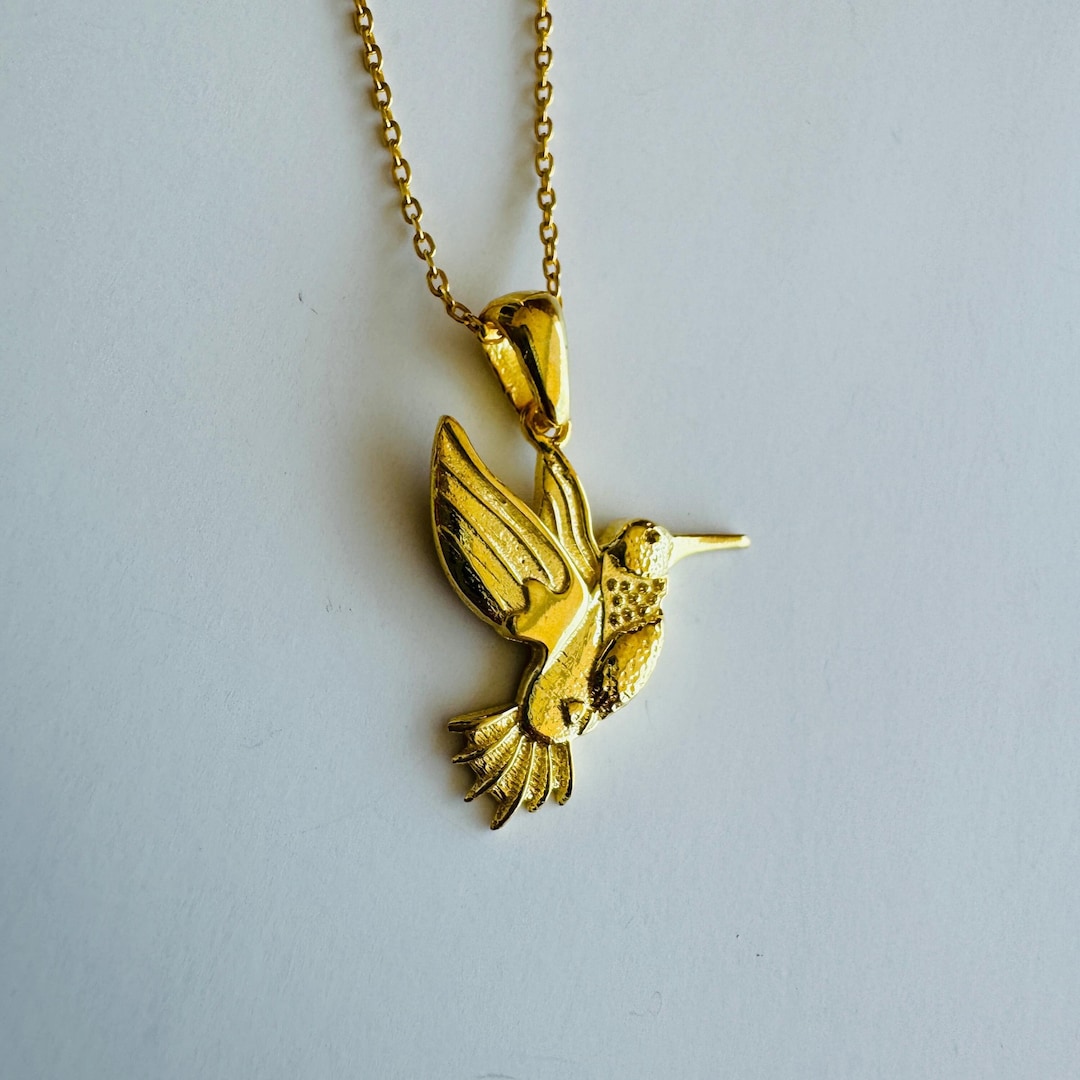 Gold Humming Bird Necklace, 925 Sterling Silver Minimal Hummingbird ...