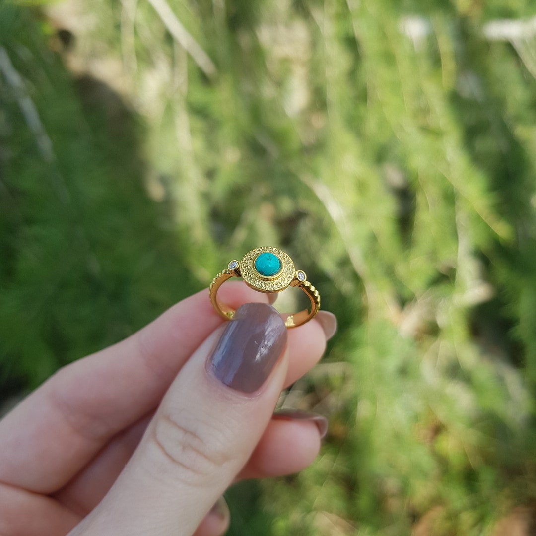 CALAITE RING 925 Sterling Silver, Blue Natural Turquoise Ring ...