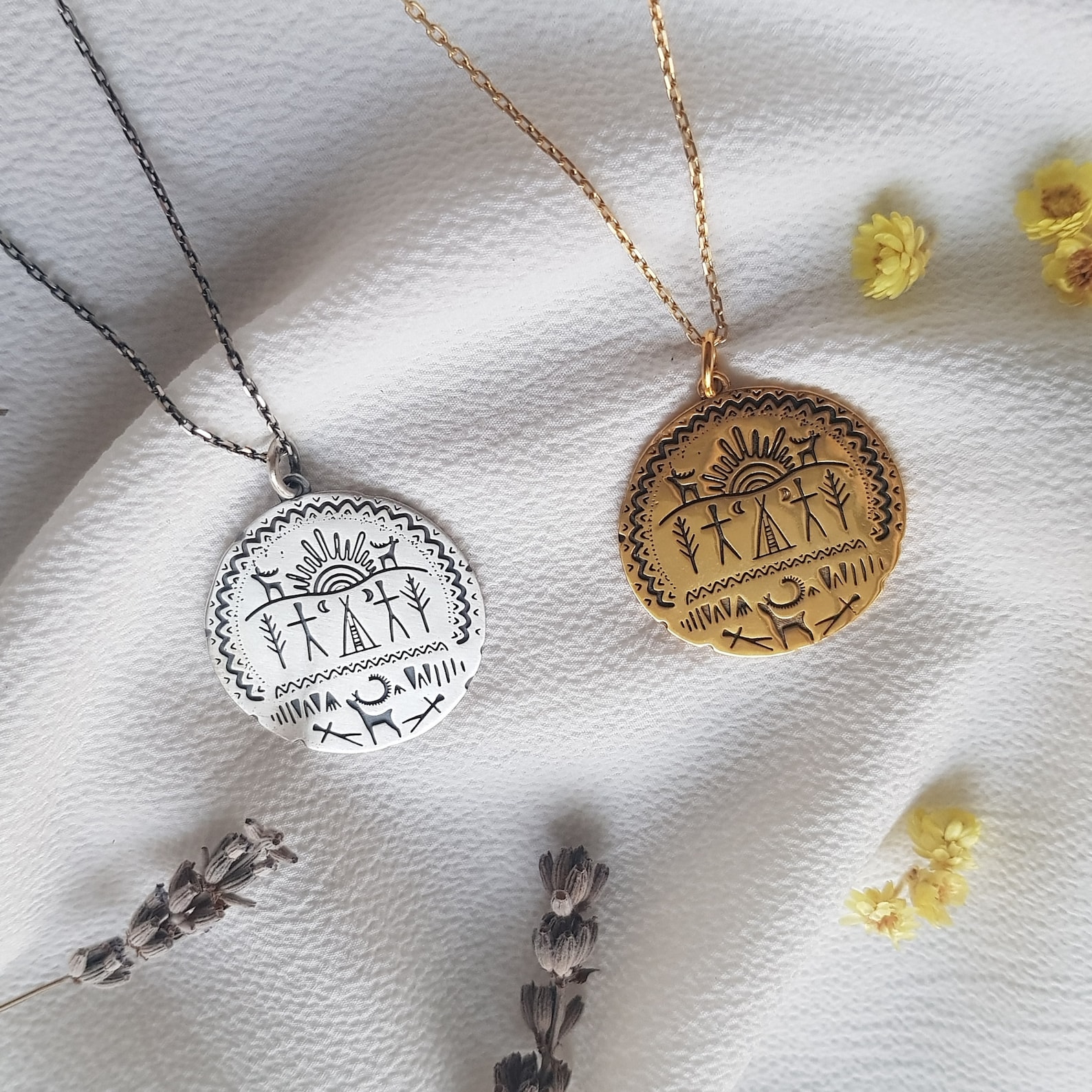 Shaman Amulet: Sterling Silver Pagan Necklace With Engraved Mythology ...
