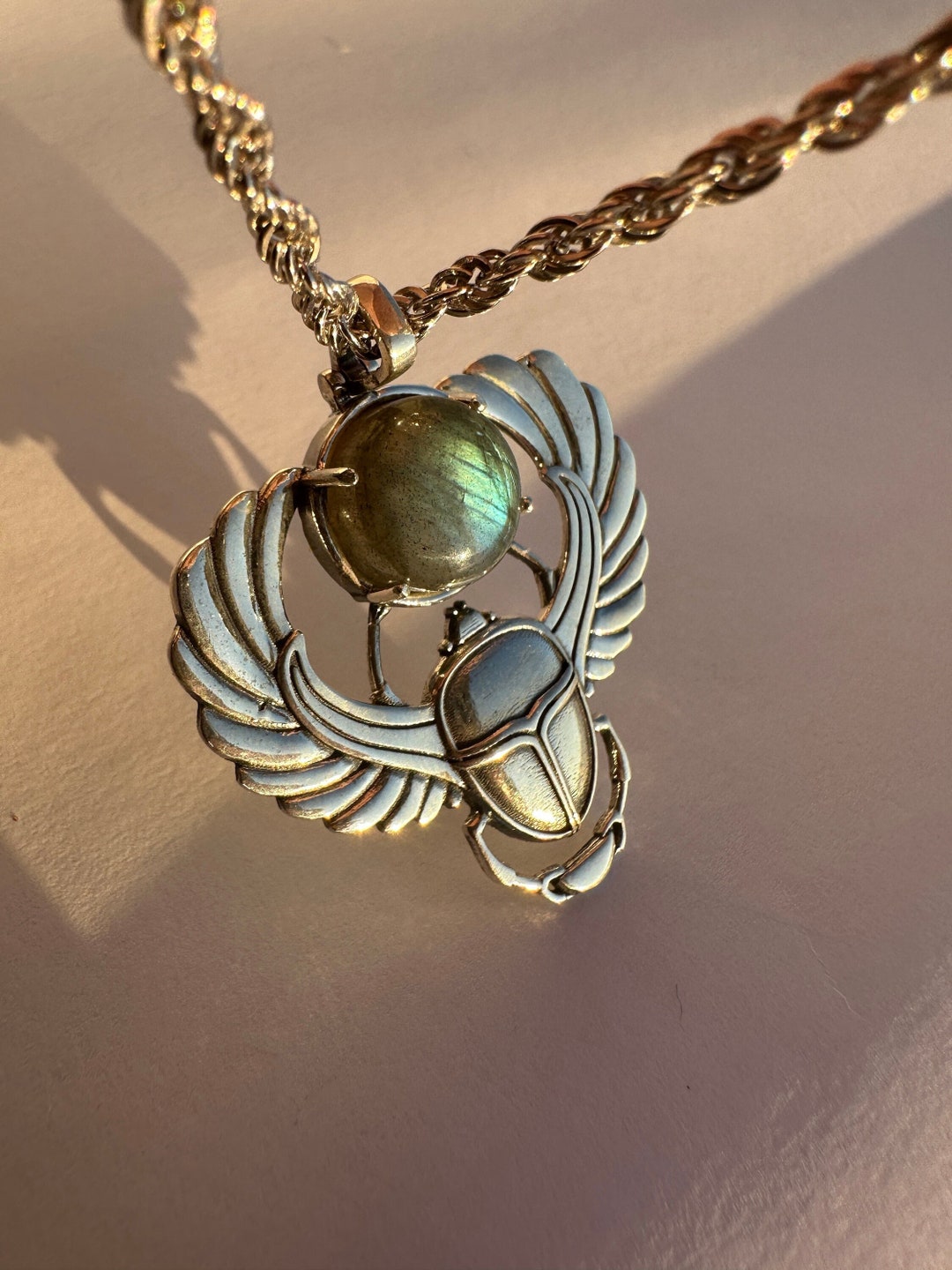 Labradorite Scarab Necklace, 925 Sterling Silver Ancient Egyptian God ...