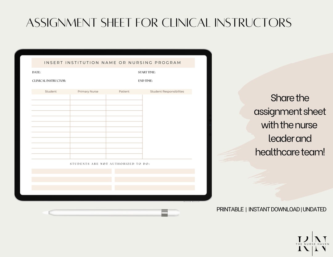 Assignment Sheet for Clinical Instructors & Nursing Students - Etsy