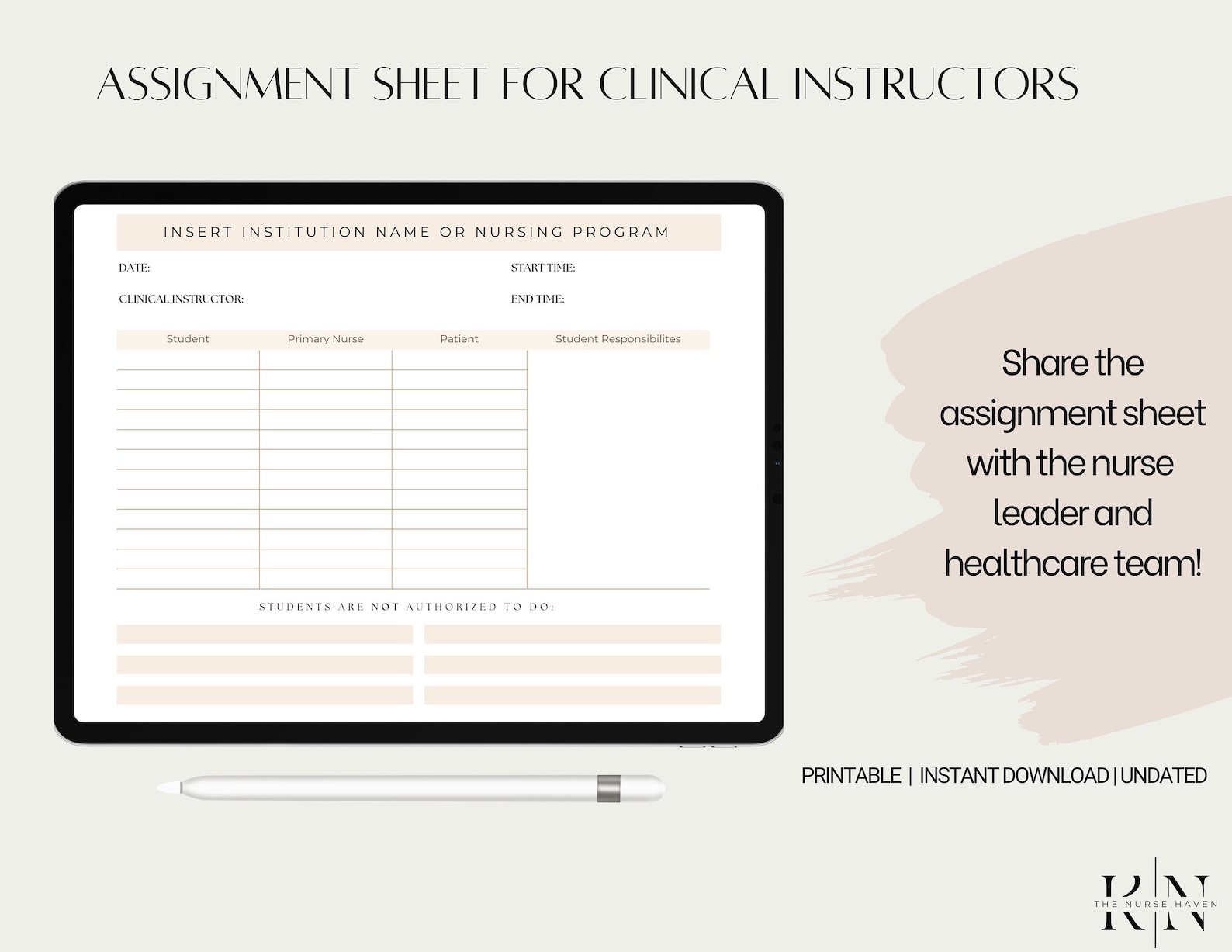 Assignment Sheet for Clinical Instructors & Nursing Students - Etsy