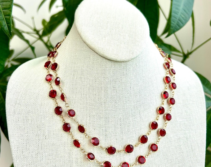 VTG Swarovski Ruby Red Bezel-set Crystal Necklace With Gold-plated ...