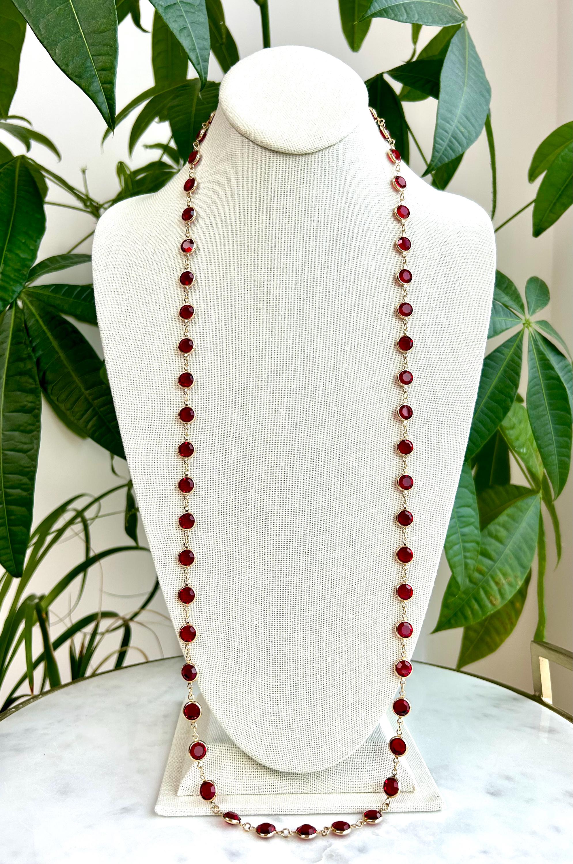 VTG Swarovski Ruby Red Bezel-set Crystal Necklace With Gold-plated ...