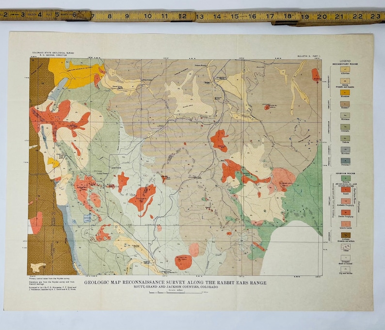 Vintage Geological Map Showing Survey Along the Rabbit Ears Range ...