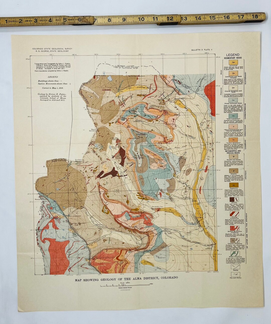Vintage Map Showing Geology of the Alma District, Colorado - Etsy