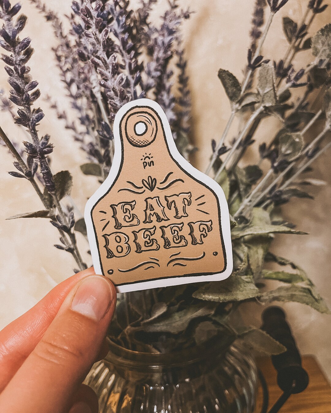 Eat Beef Rancher Farmer Tooled Leather Look Cow Ear Tag Cattle Sticker ...