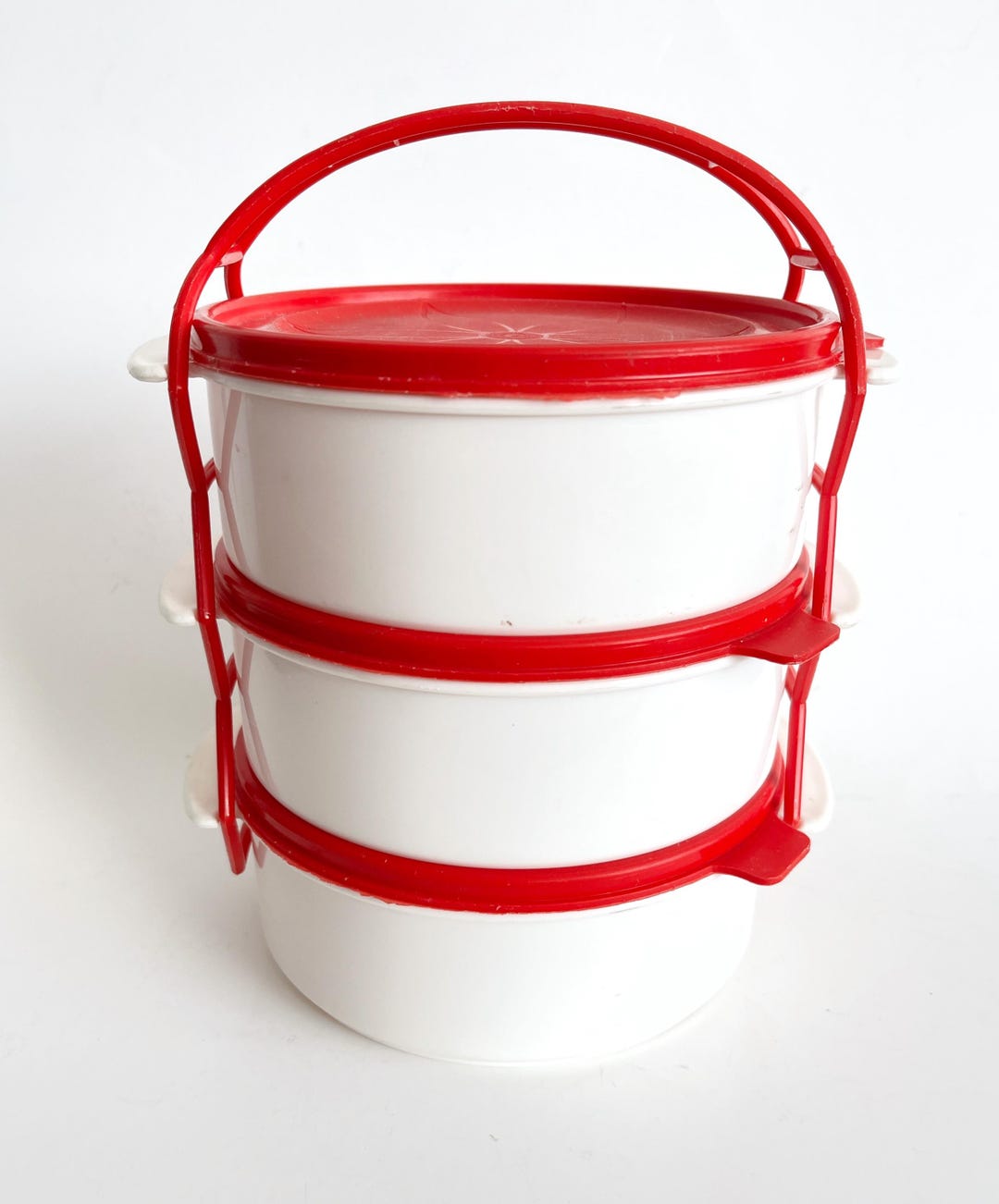 Vintage Stackable Lunch Containers Set of 3 With Carry Handle Red and ...