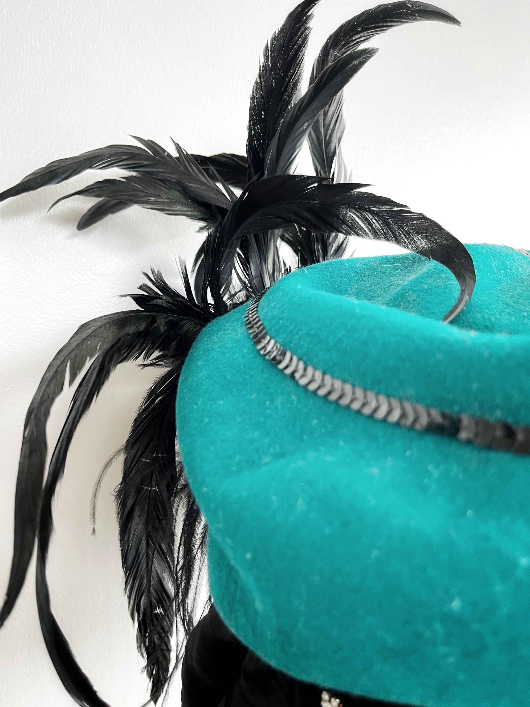 Vintage Emerald Green Michael Howard Hat 1960s Feather Decoration and ...