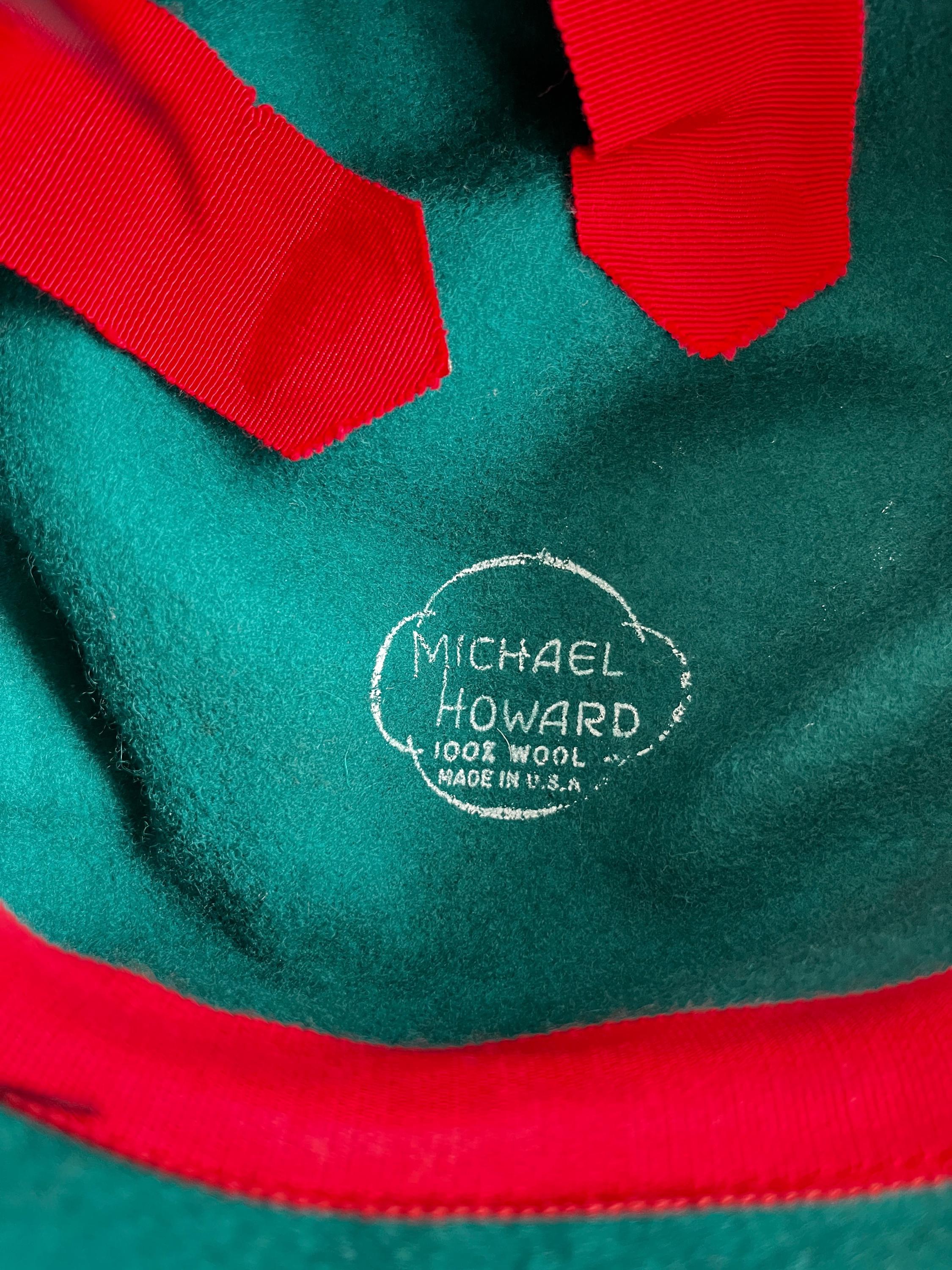 Vintage Emerald Green Michael Howard Hat 1960s Feather Decoration and ...