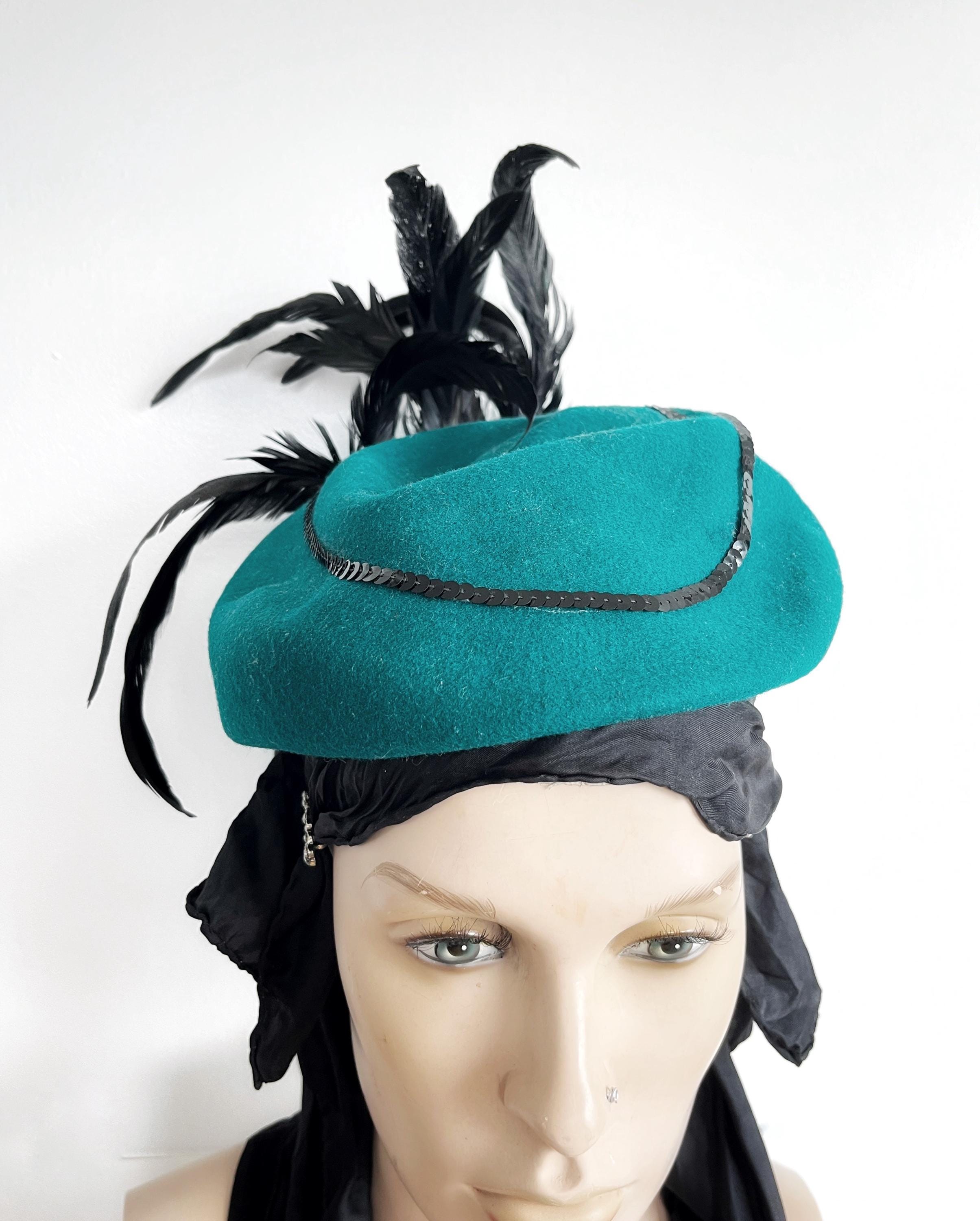 Vintage Emerald Green Michael Howard Hat 1960s Feather Decoration and ...