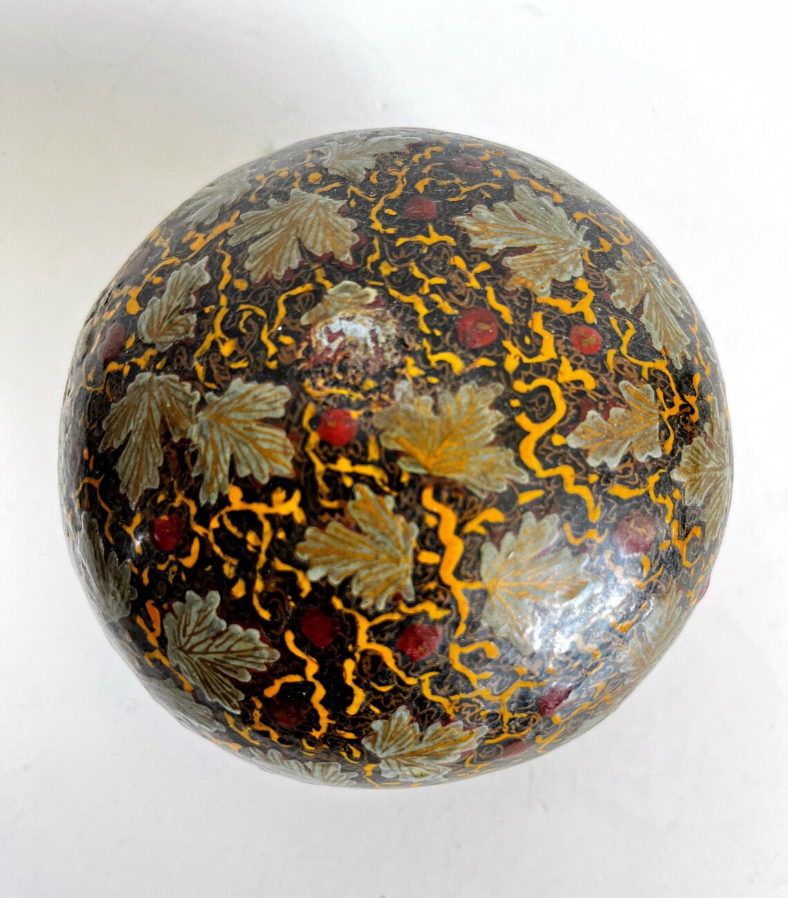 Vintage Papier Mache Round Jewelry Box Hand Crafted Fine Hand Painted ...