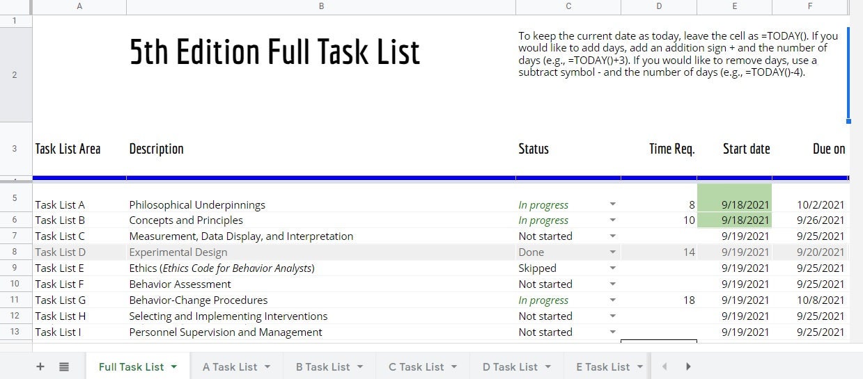BCBA Study Planner and Organizer 5th Edition Task List Individual Task ...