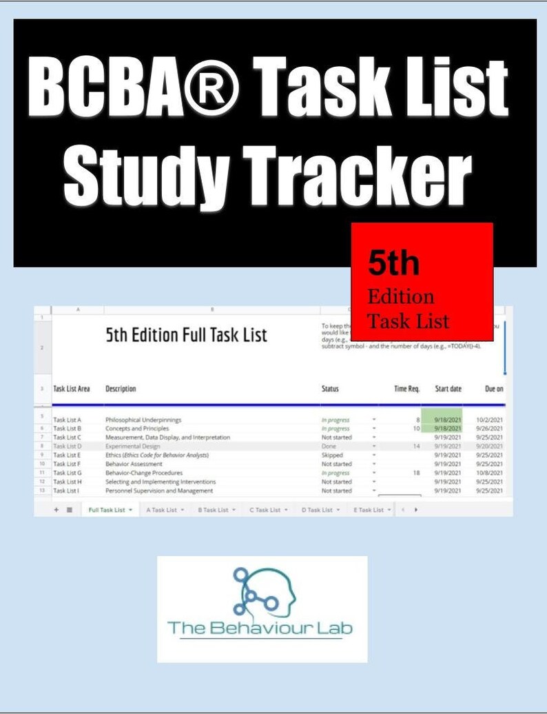 BCBA Study Planner and Organizer 5th Edition Task List Individual Task ...