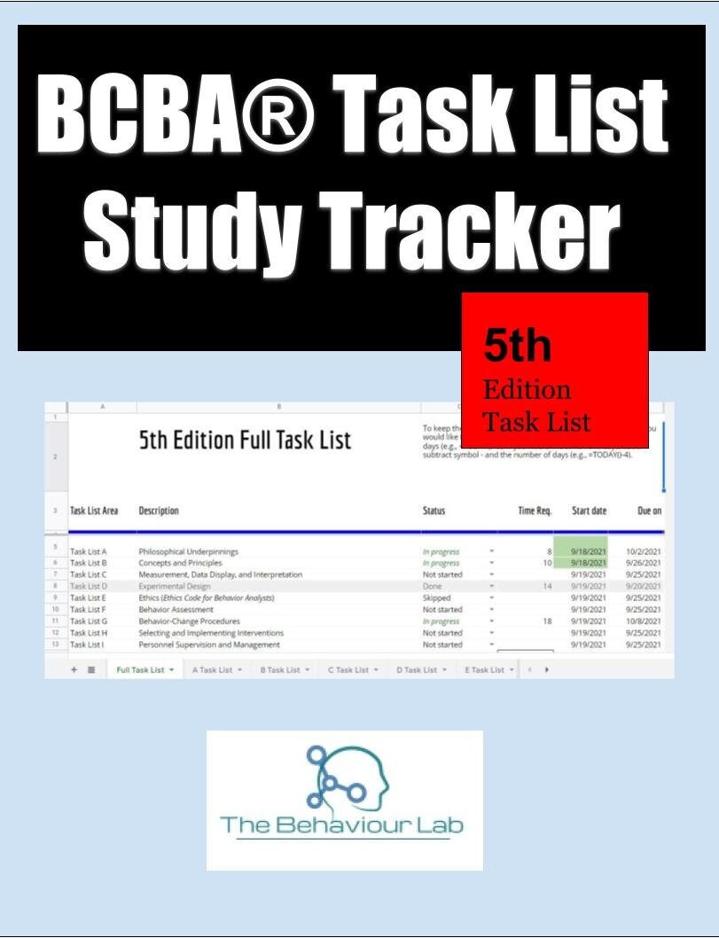 BCBA Study Planner and Organizer 5th Edition Task List Individual Task ...