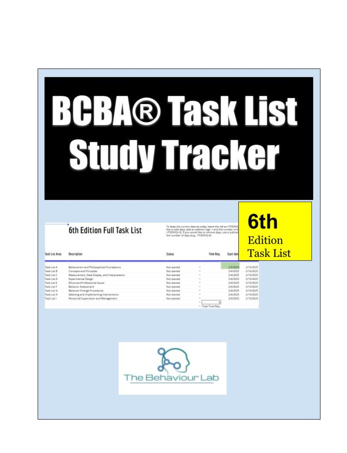 BCBA Study Planner and Organizer| 6th Edition Task List | Individual ...