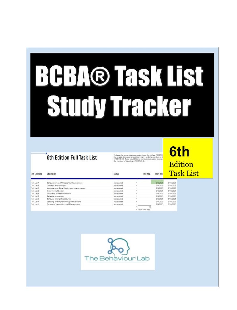 BCBA Study Planner and Organizer| 6th Edition Task List | Individual ...