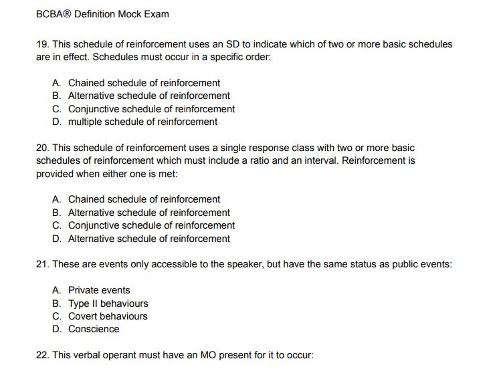6th Edition BCBA Definition Mock Exam | 191 Definition Questions ...