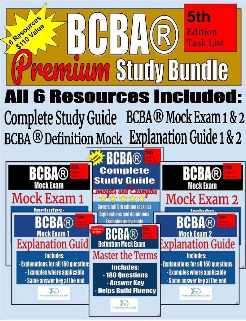 5th Edition Task List BCBA Exam Study Guide BUNDLE BCBA Mock Exam 1 & 2 ...