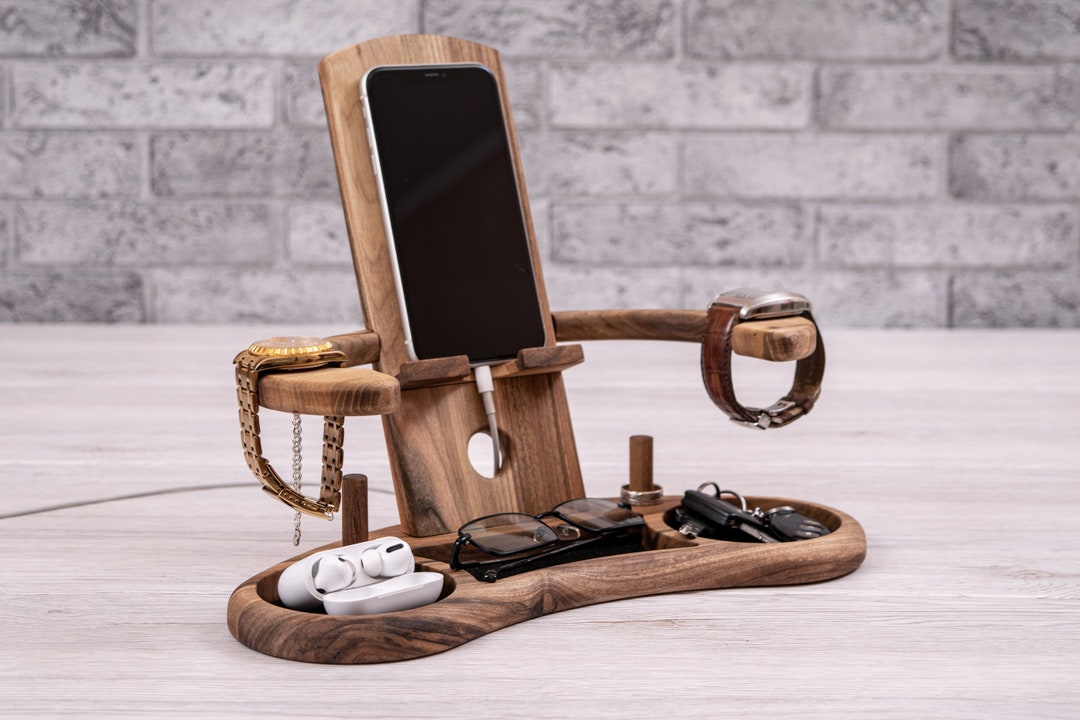 Cute Docking Station Wood || Personalized Mens Gift, Walnut Docking ...
