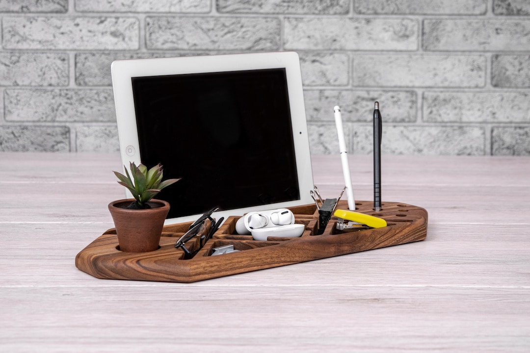 Personalized Wooden Accessory Stand || Engraved Walnut Tablet Stand ...