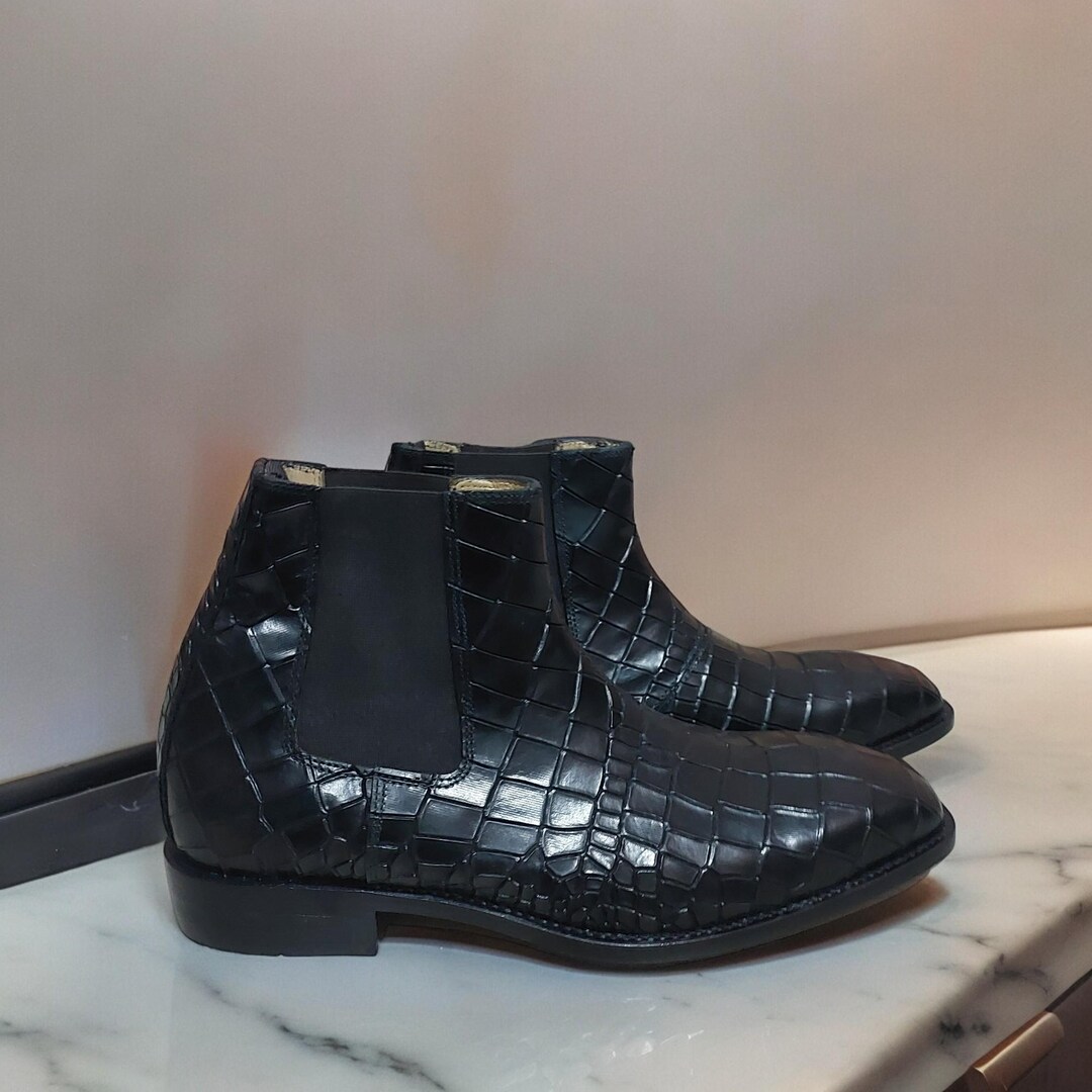 Men's Handmade Leather Boots Crocodile Texture Leather Chelsea Stylish ...