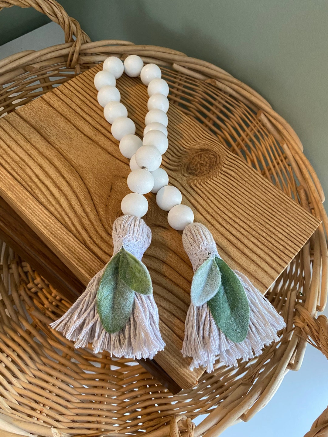 White Wood Bead Garland | Spring Garland | Spring Tiered Tray Decor ...
