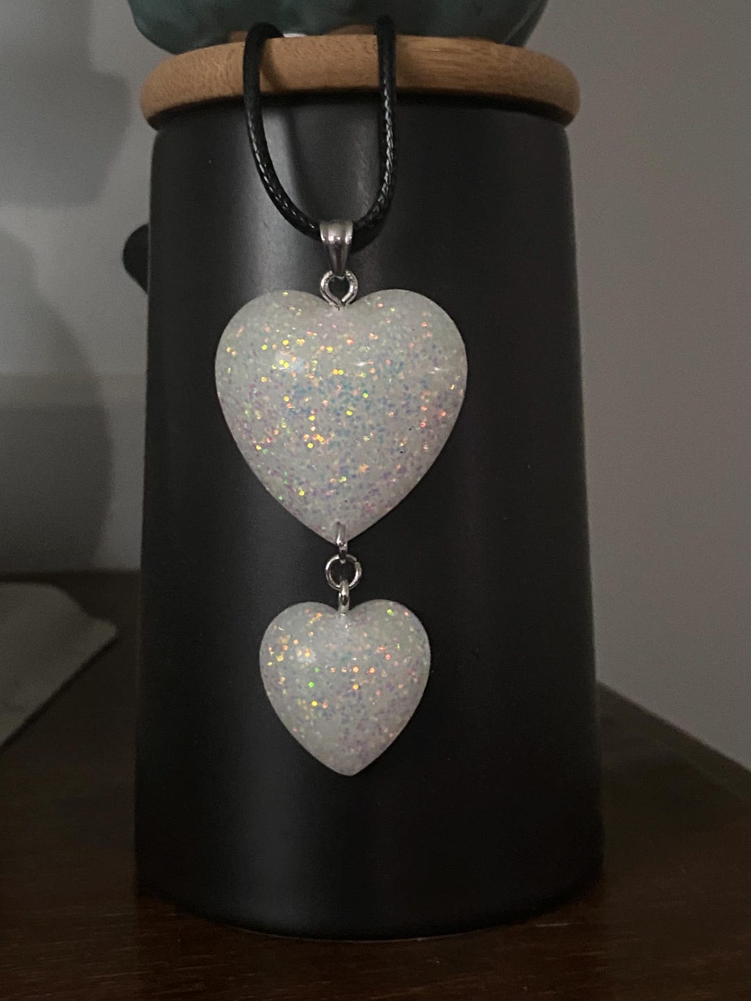 Glitter Heart Dangle Necklace: Iridescent White Drop Pendant - Etsy