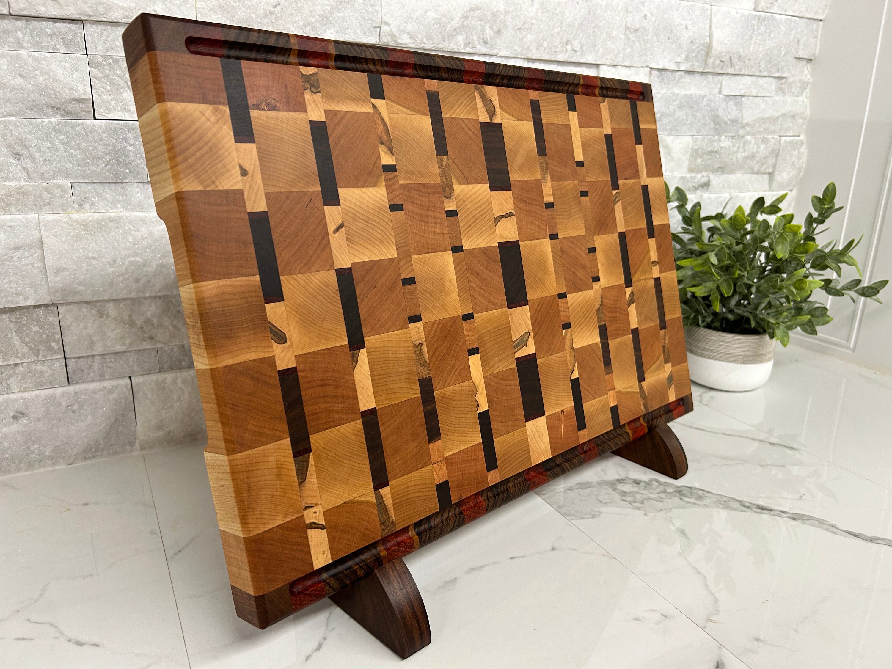 End Grain Cutting Board With Random Block Pattern Chopping Board Food ...