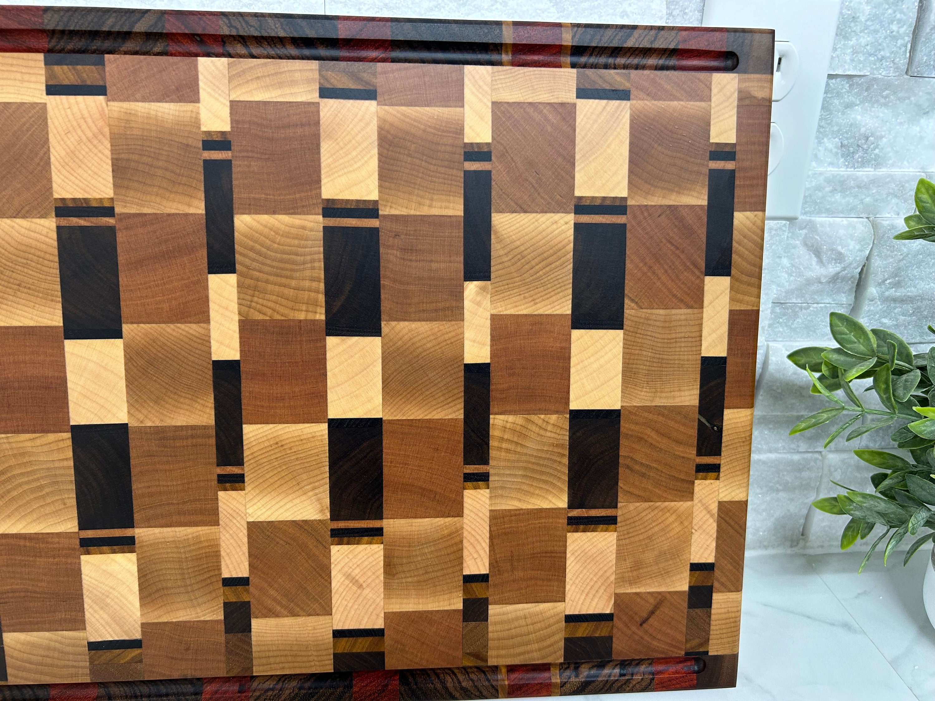 End Grain Cutting Board With Random Block Pattern Chopping Board Food ...