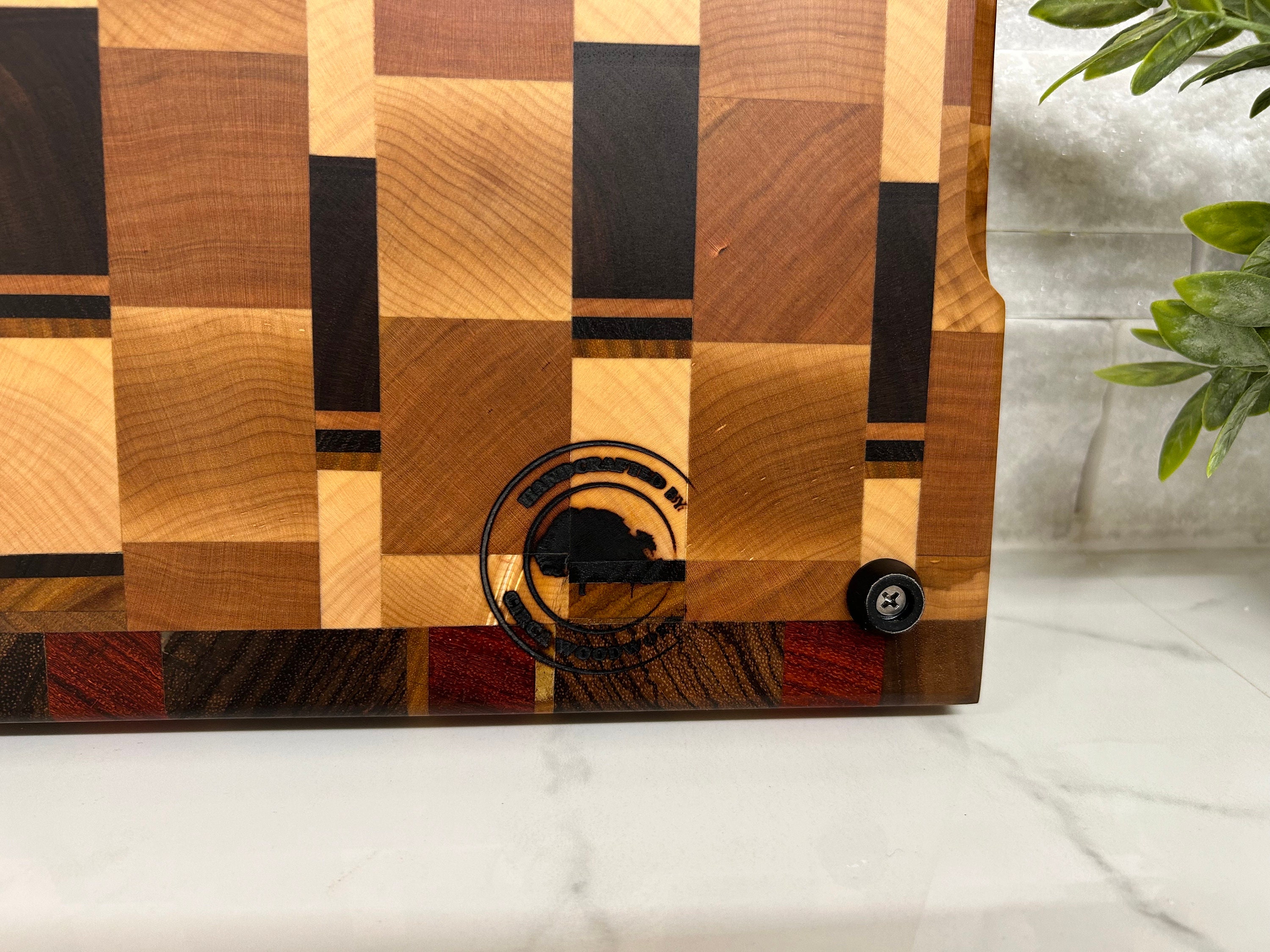 End Grain Cutting Board With Random Block Pattern Chopping Board Food ...