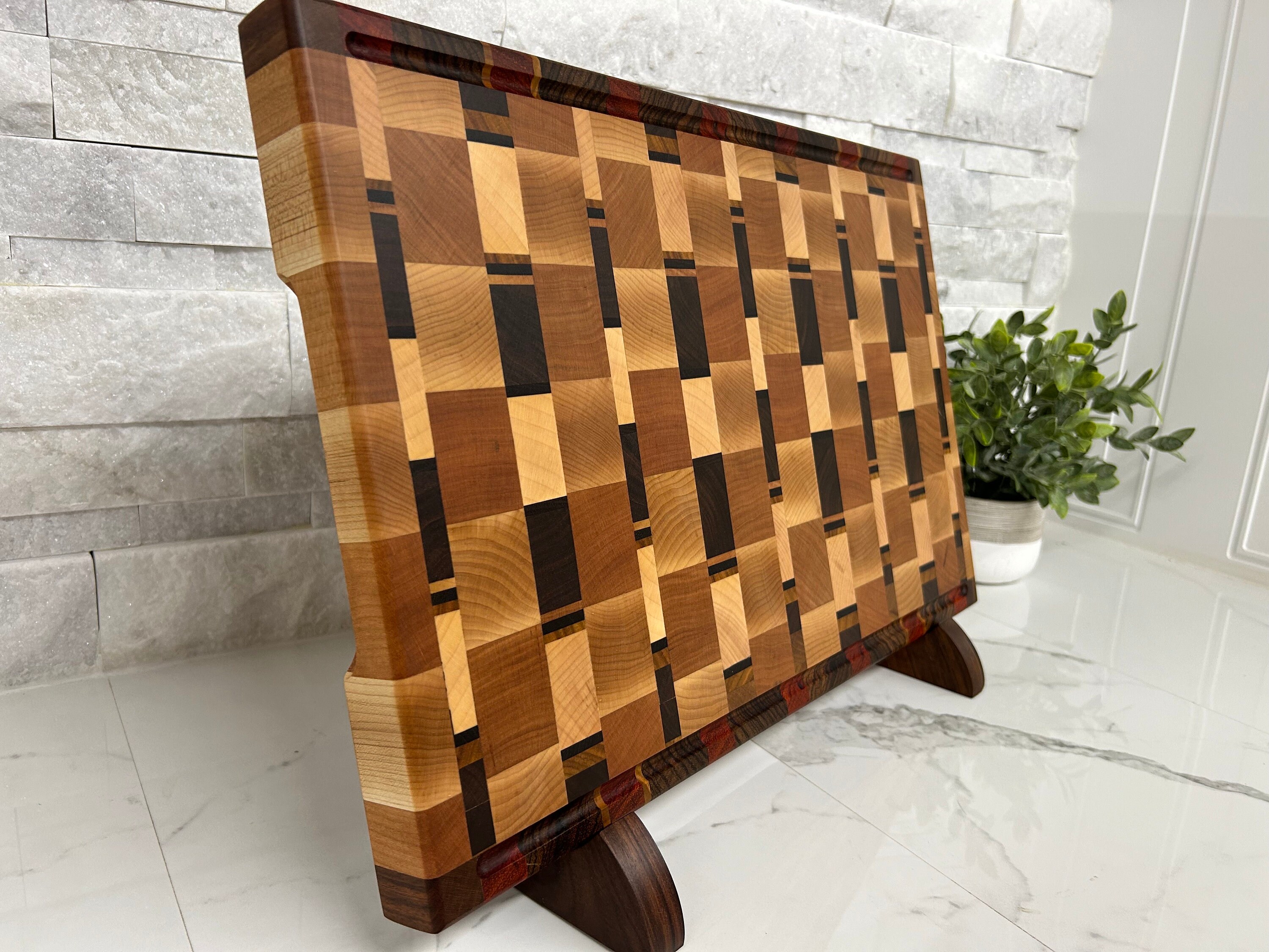 End Grain Cutting Board With Random Block Pattern Chopping Board Food ...