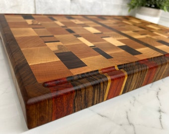 End Grain Cutting Board With Random Block Pattern Chopping Board Food ...