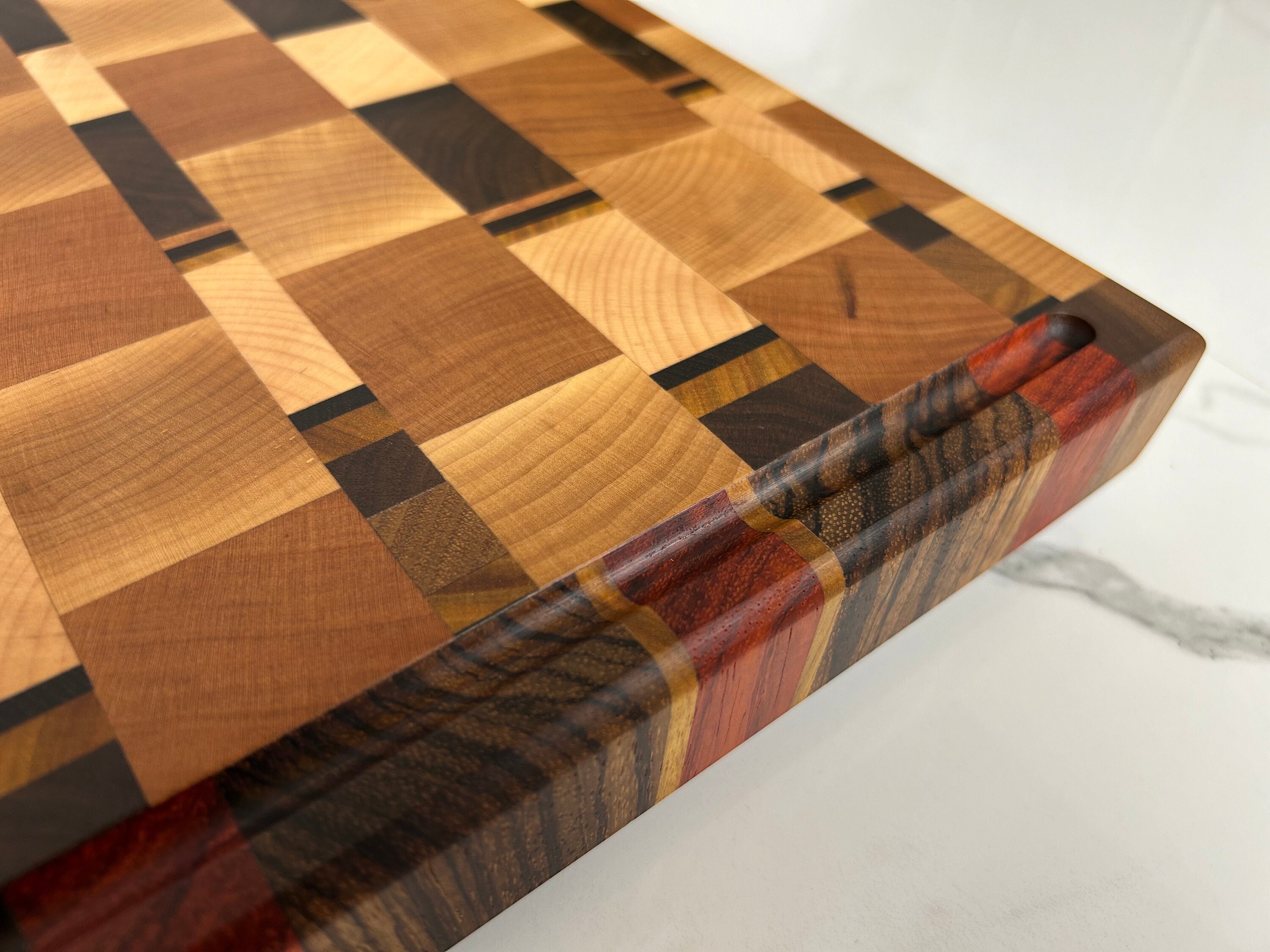 End Grain Cutting Board With Random Block Pattern Chopping Board Food ...