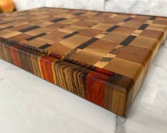 End Grain Cutting Board With Random Block Pattern Chopping Board Food ...