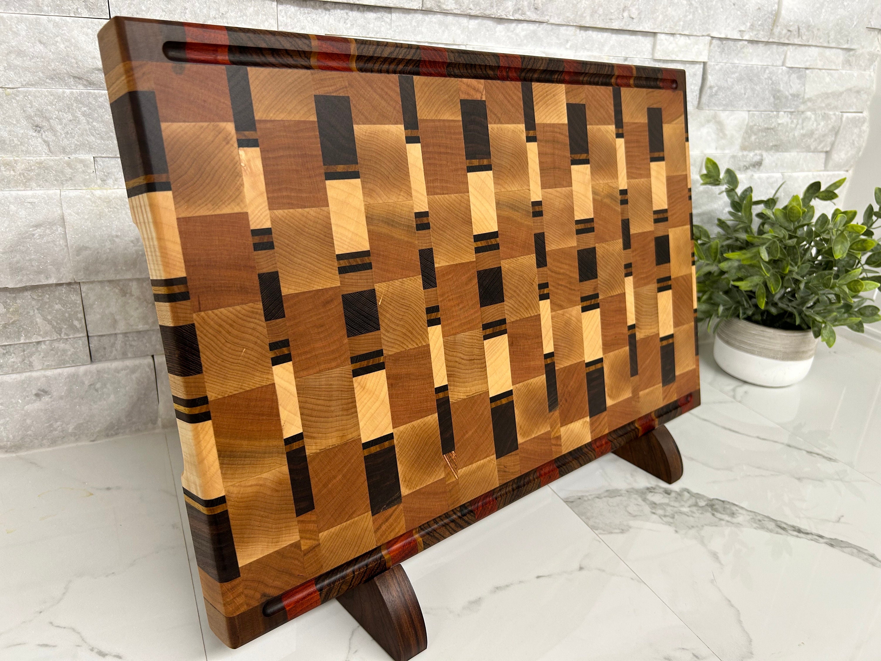 End Grain Cutting Board With Random Block Pattern Chopping Board Food ...