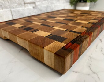 End Grain Cutting Board With Random Block Pattern Chopping Board Food ...