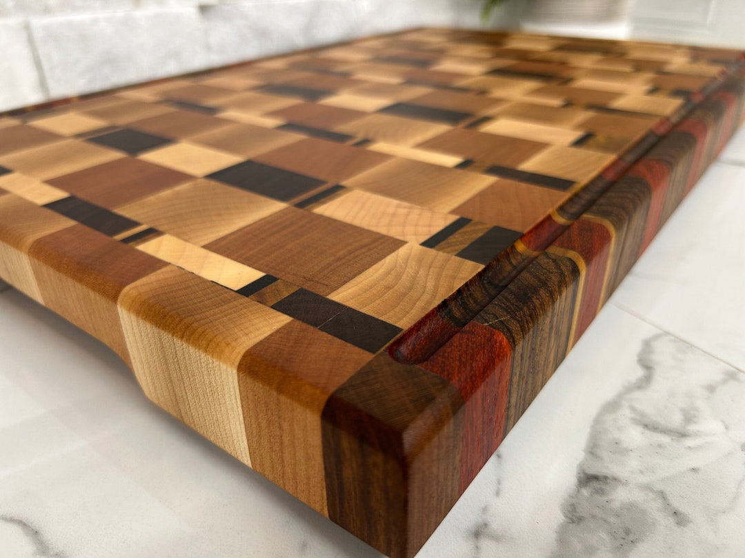 End Grain Cutting Board With Random Block Pattern Chopping Board Food ...