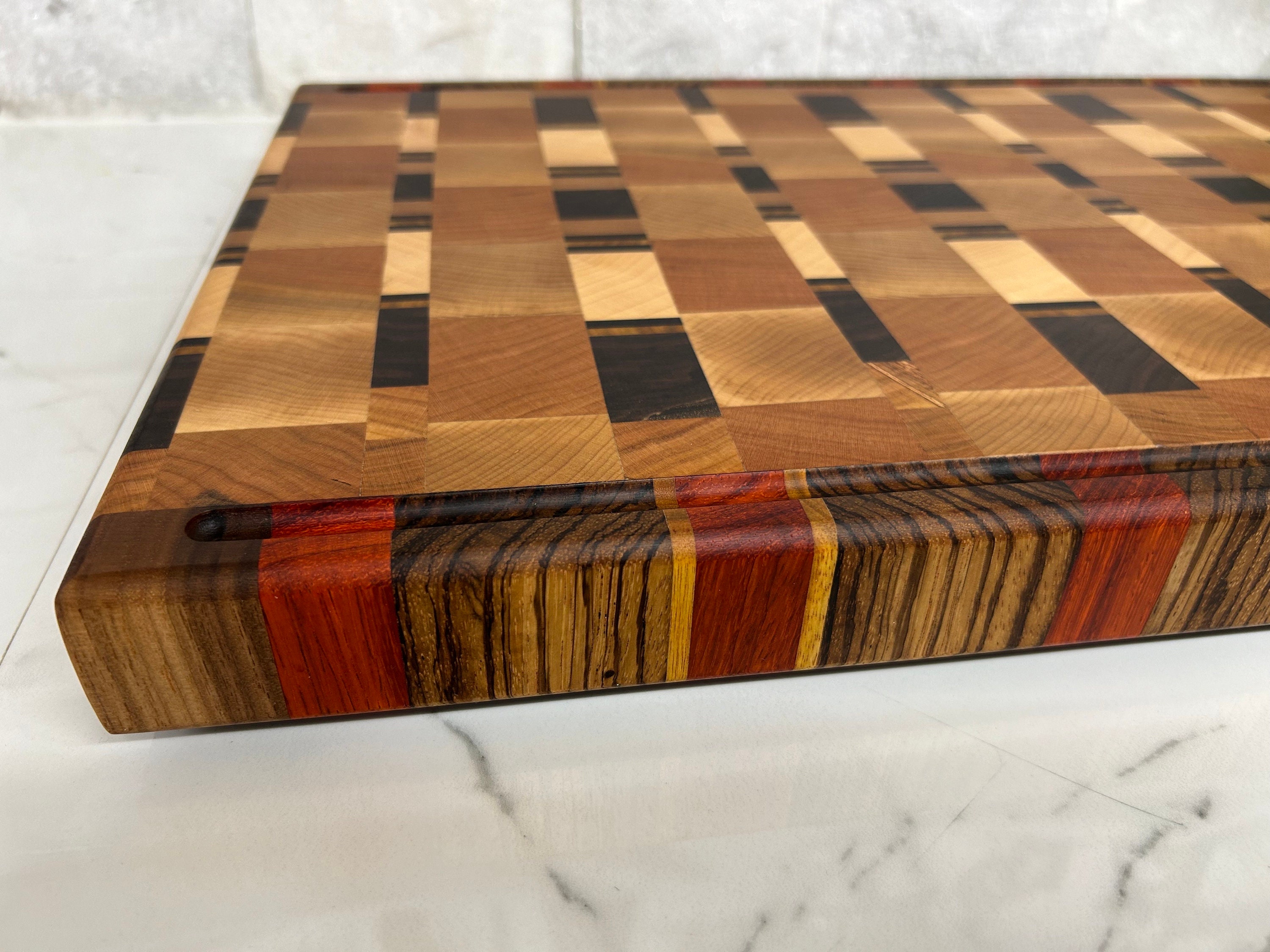 End Grain Cutting Board With Random Block Pattern Chopping Board Food ...