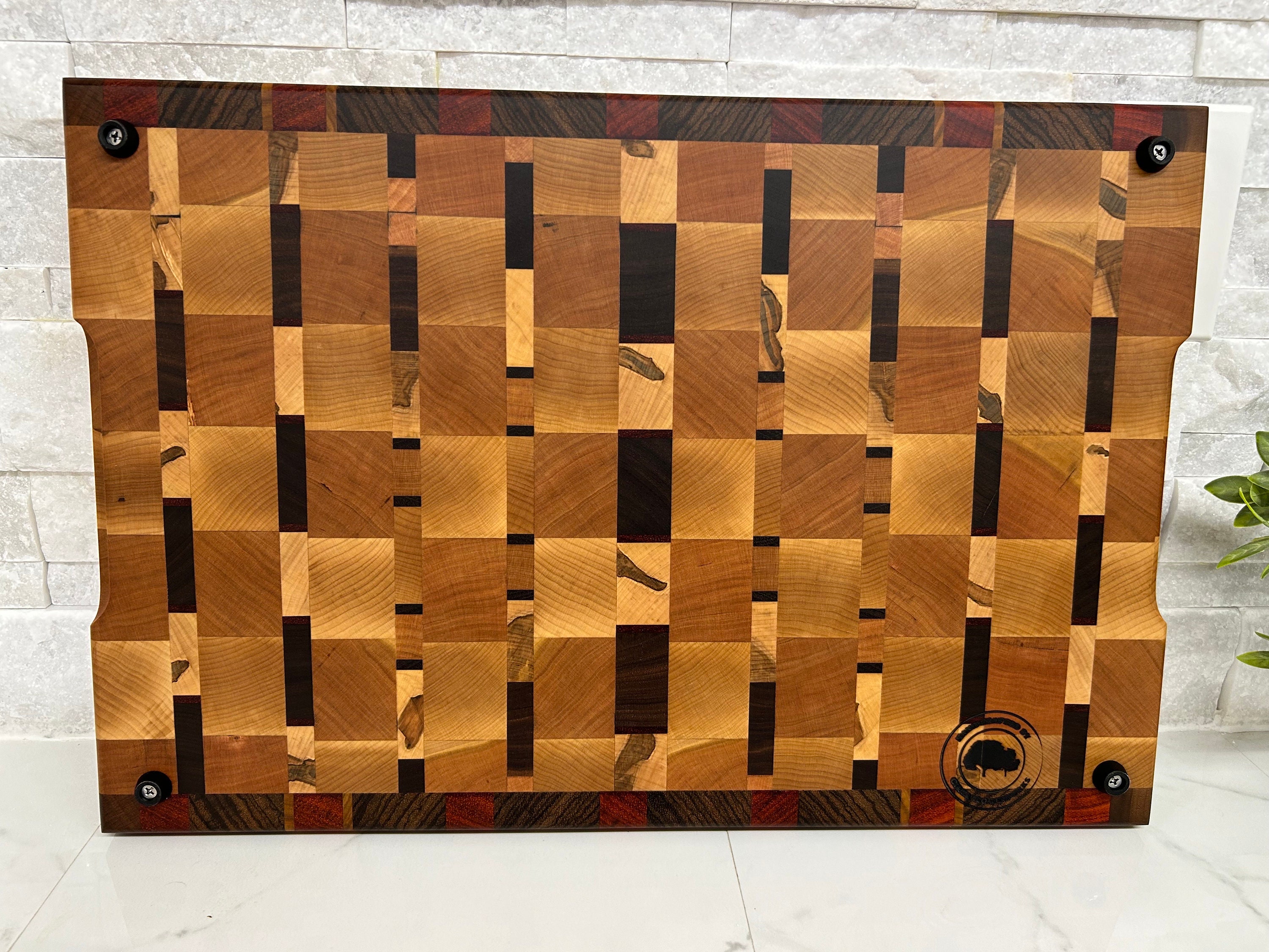 End Grain Cutting Board With Random Block Pattern Chopping Board Food ...