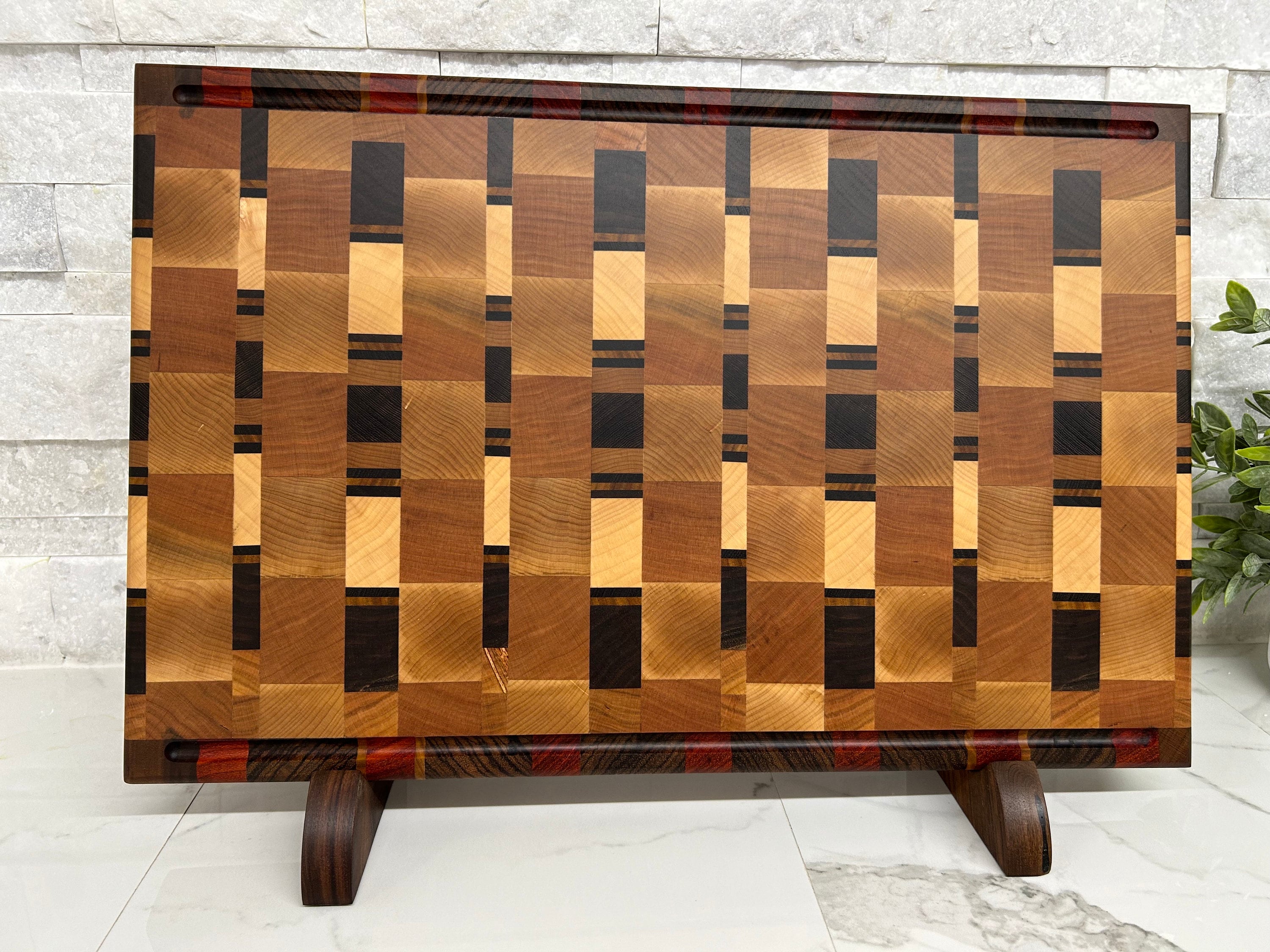 End Grain Cutting Board With Random Block Pattern Chopping Board Food ...