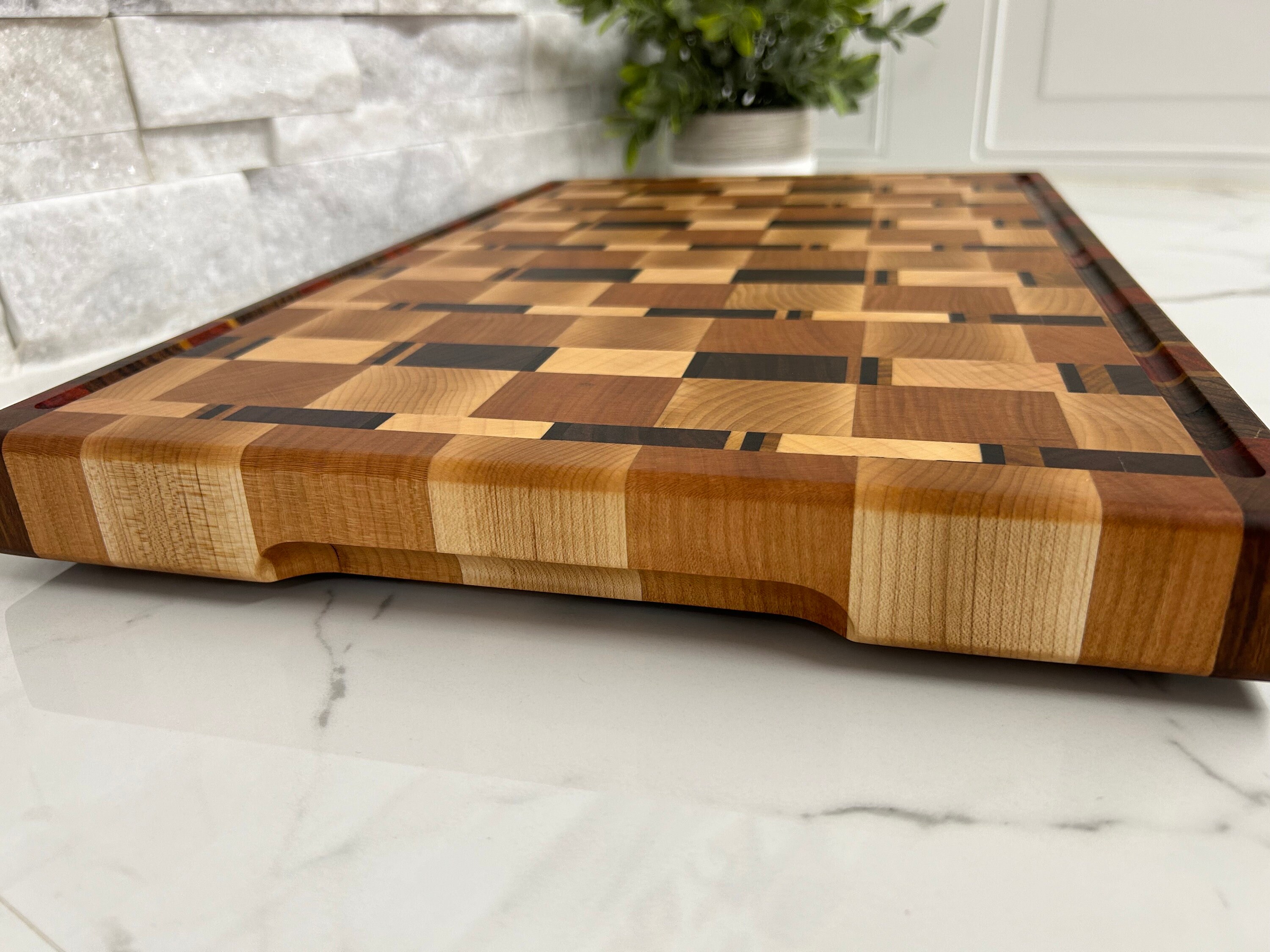 End Grain Cutting Board With Random Block Pattern Chopping Board Food ...