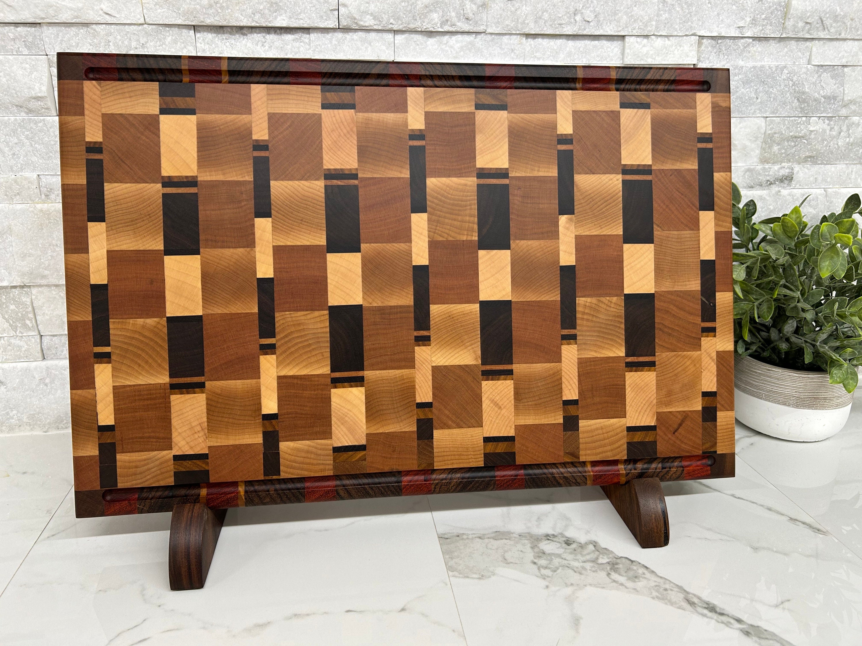 End Grain Cutting Board With Random Block Pattern Chopping Board Food ...