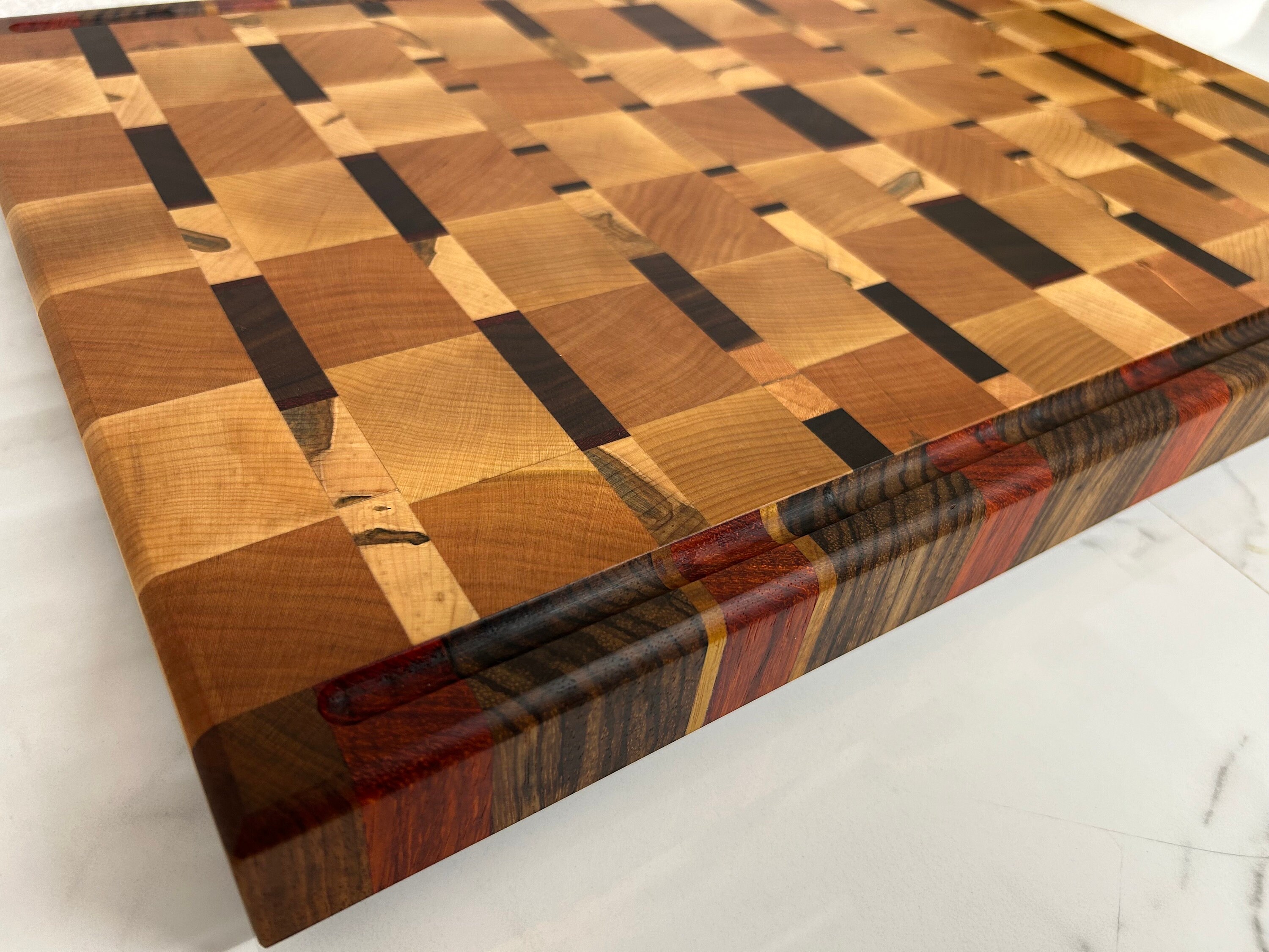 End Grain Cutting Board With Random Block Pattern Chopping Board Food ...